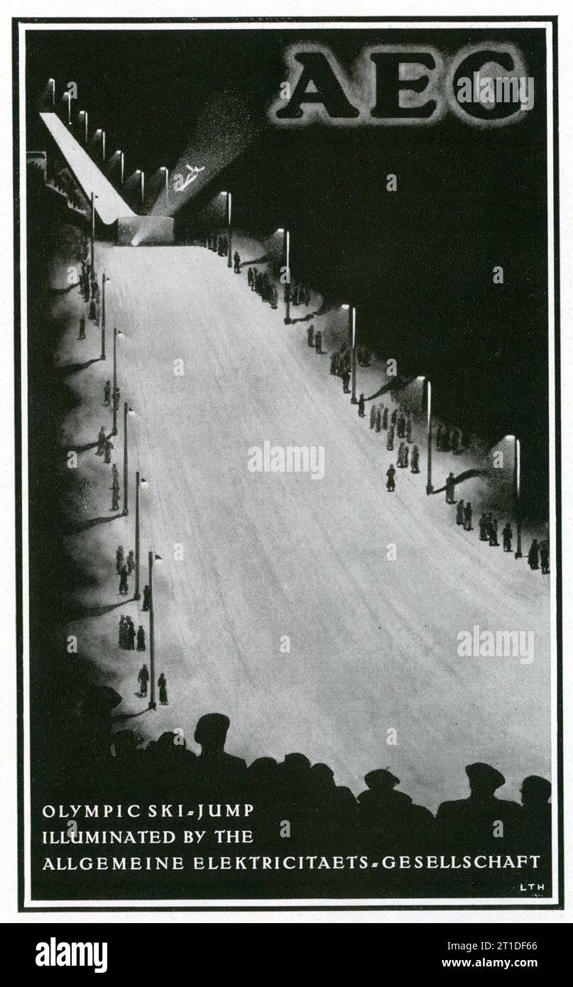 1935 Advert for the Olympic Ski Jump illuminated by AEG lighting for ...