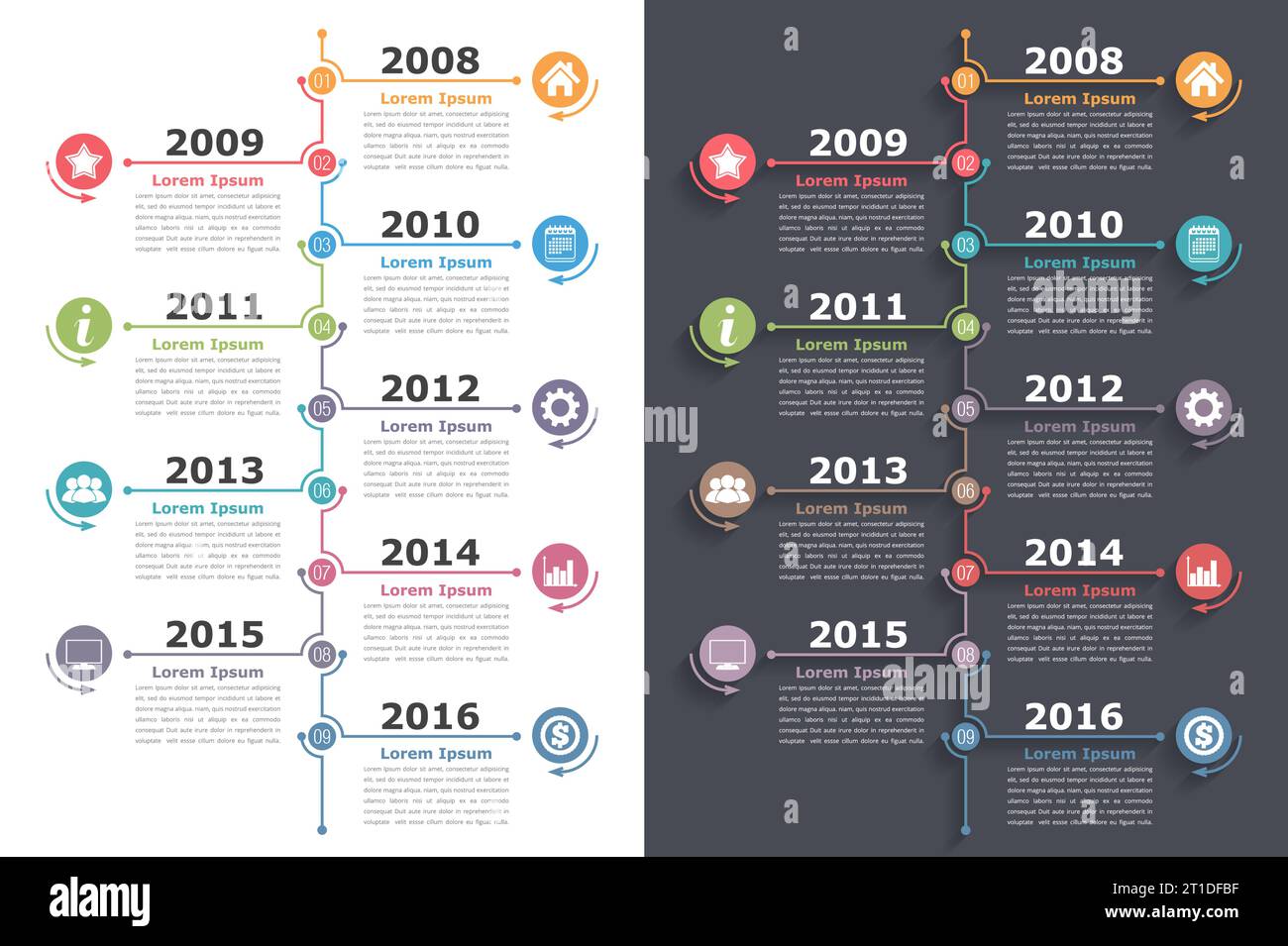 Vertical timeline infographics with place for icons dates and text ...