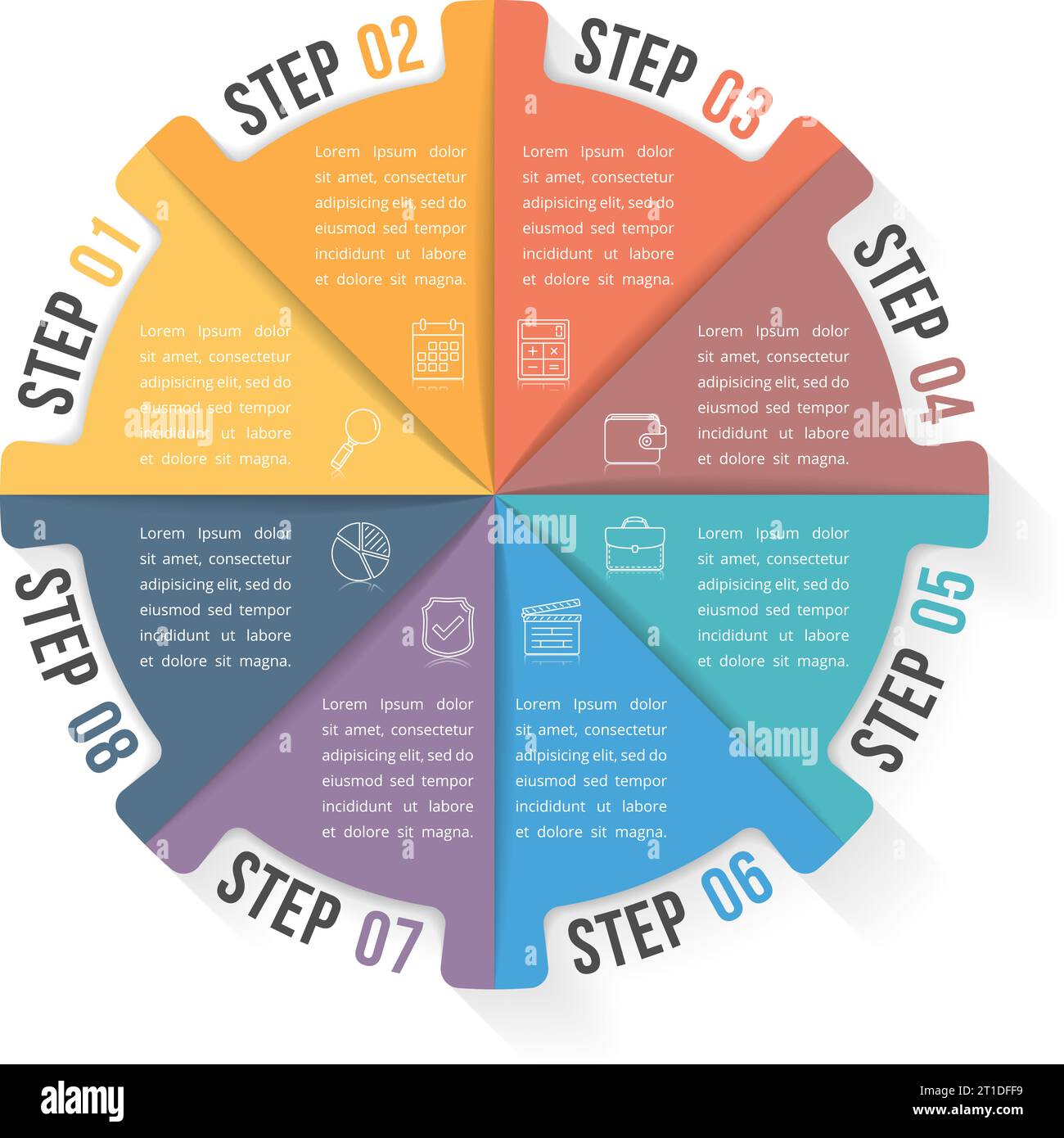 Circle infographic template with eight elements, steps or options ...