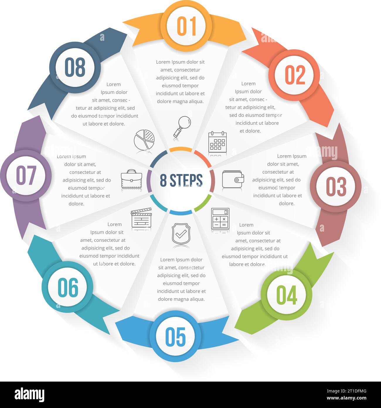 Circle infographic template with eight elements, steps or options ...