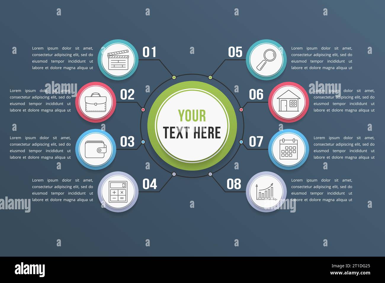 Infographic template with eight steps or options, workflow, process ...