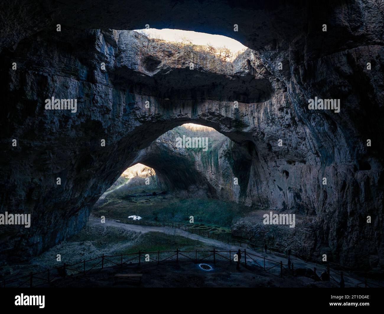 Drone aerial view inside Devetashka cave in north Bulgaria, near Lovech ...