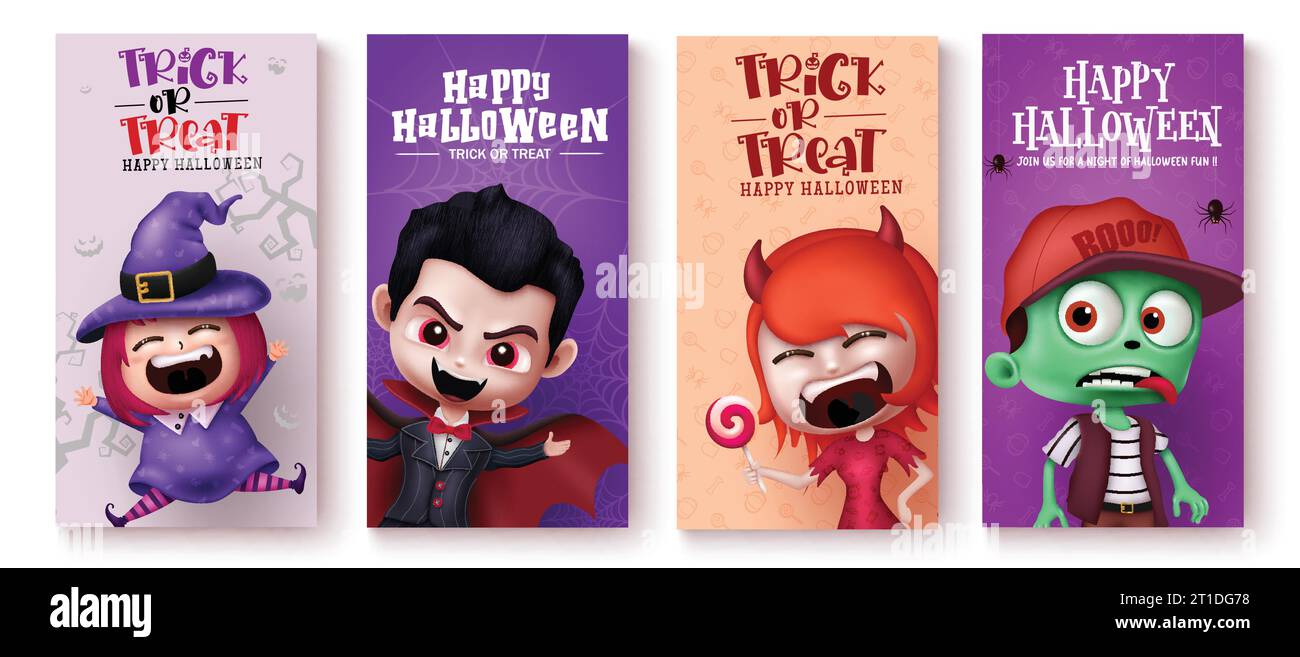 Halloween tags characters vector set design. Trick or treat greeting ...