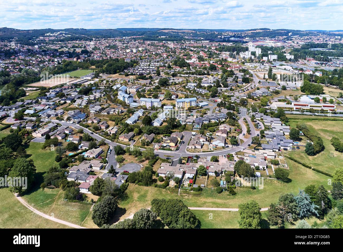 Le Creusot (Brittany, north western France): aerial view of the city ...