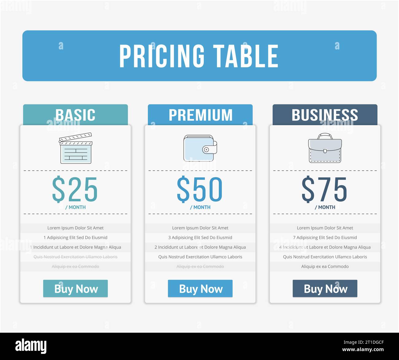 Pricing table template with three plans for websites, vector eps10 ...