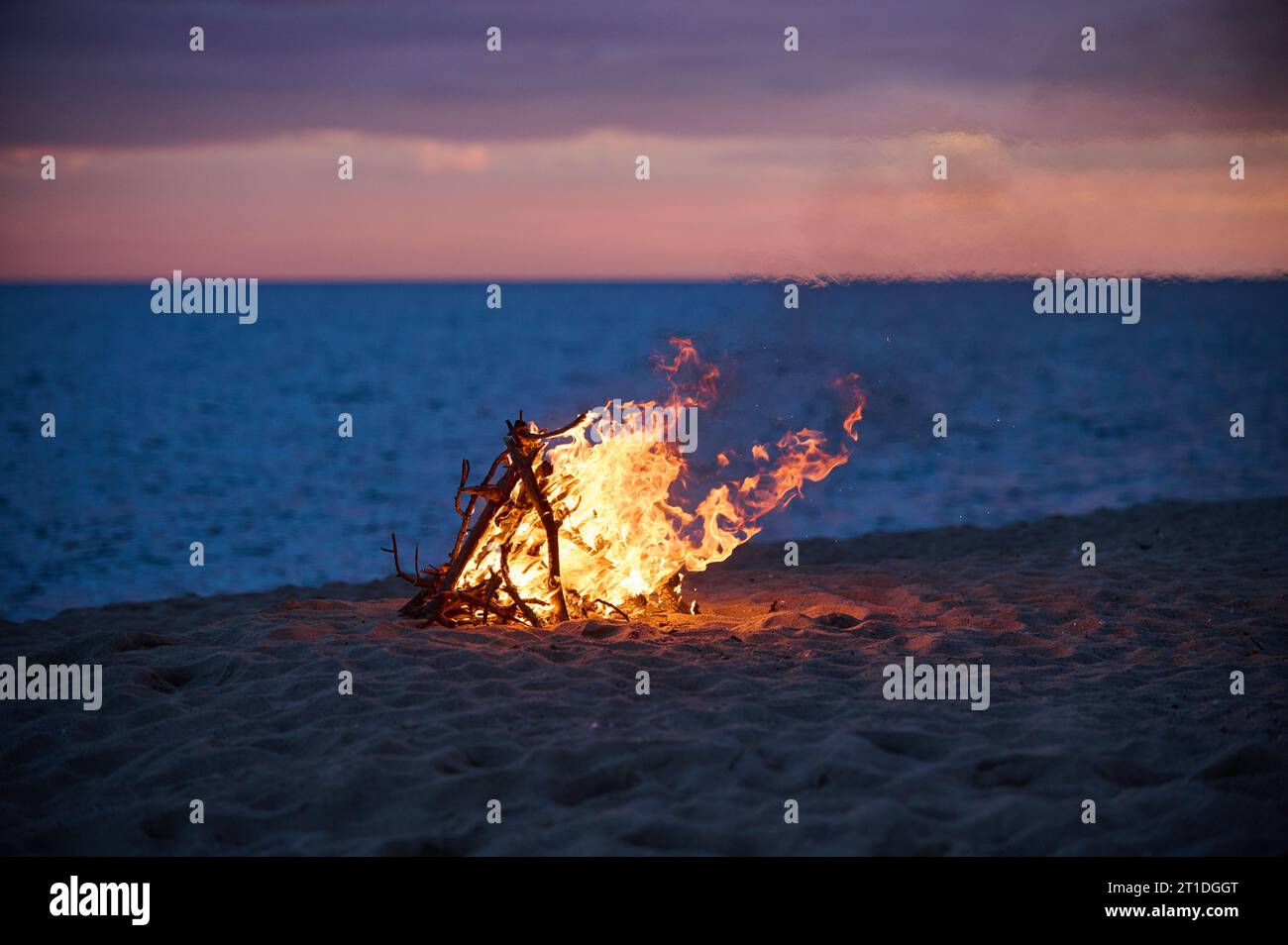 Beach Bonfire selective focus with Beautiful Sunset or sunrise no ...