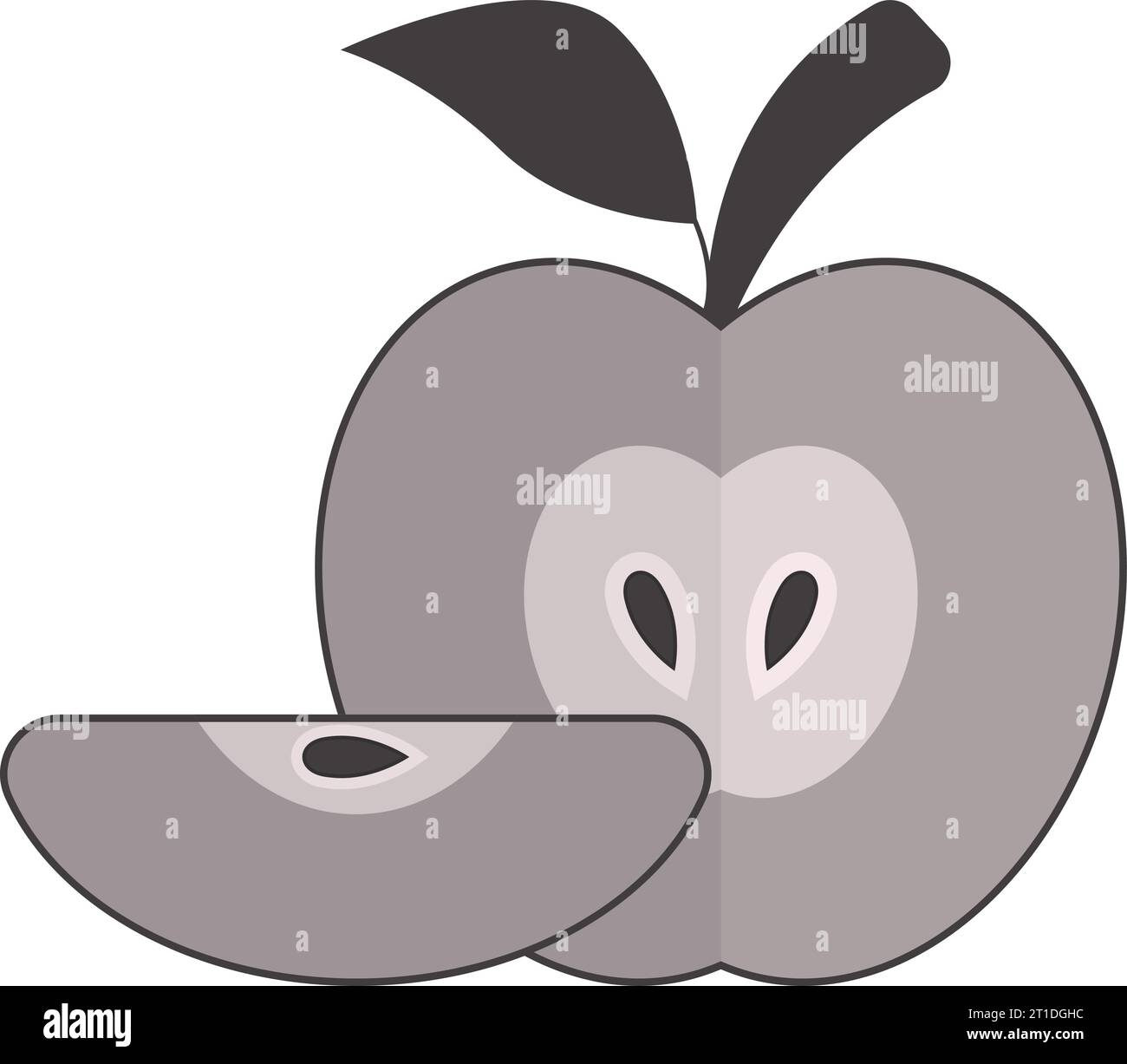 Half whole apple with a slice and seed inside. Silhouette apple icon ...