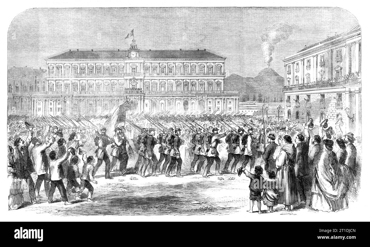 The British brigade marching into the Largo St. Francesco di Paola ...