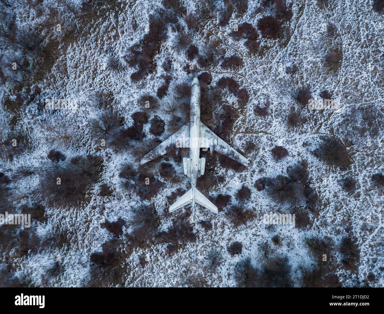 abandoned crashed passenger plane wreck in the forest in winter Stock ...