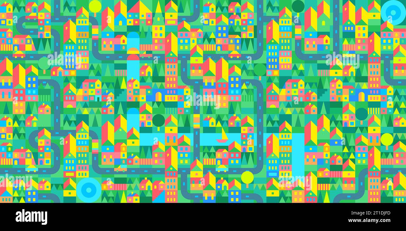 Colorful Seamless Abstract Cartoon Urban Vector Bauhaus Swiss Geometric ...