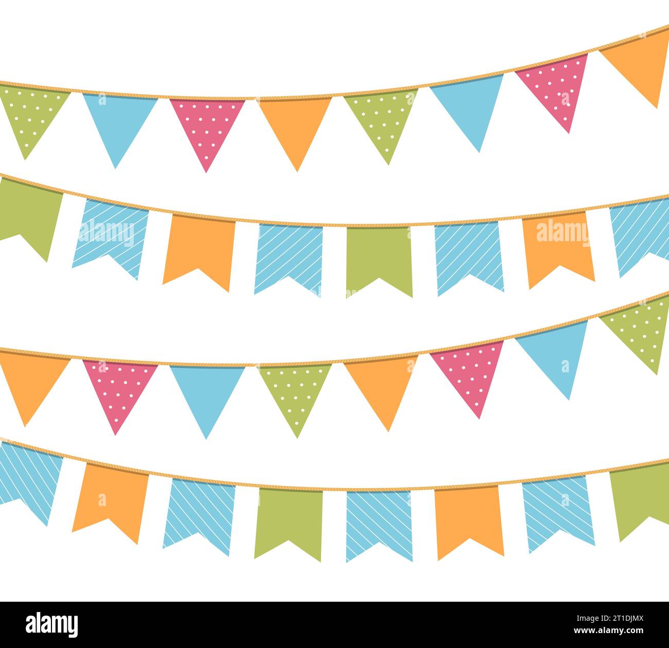Different colorful bunting for decoration of invitations, greeting ...