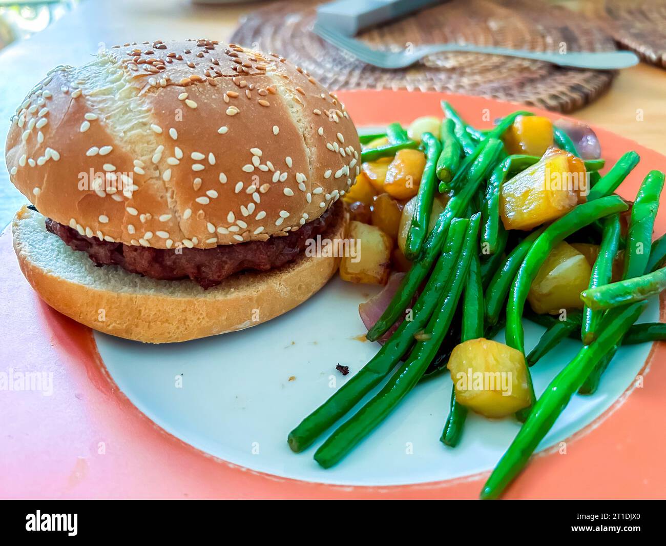 Paris, France, Close up , Food on a Plate, Veggie Burger, Vegetable ...