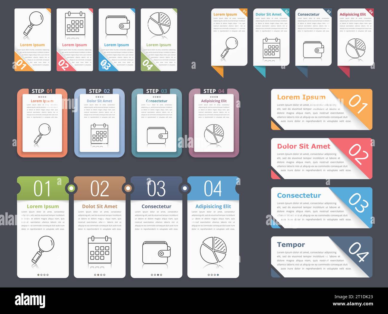 Set of different infographic elements with numbers, line icons and ...