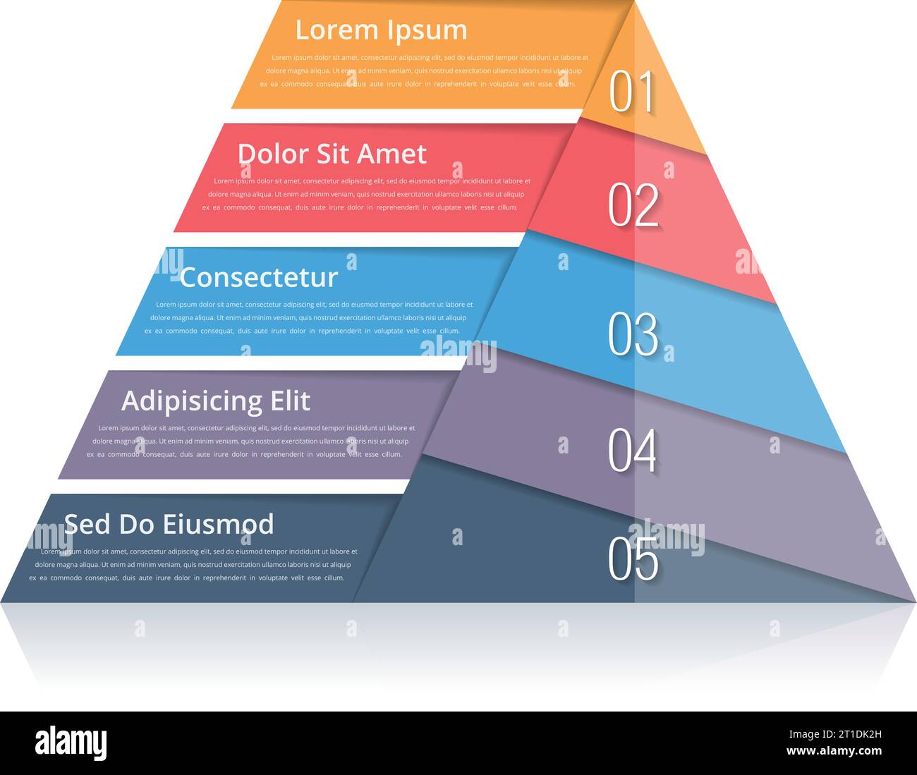 Pyramid chart with five elements with numbers and text, pyramid ...