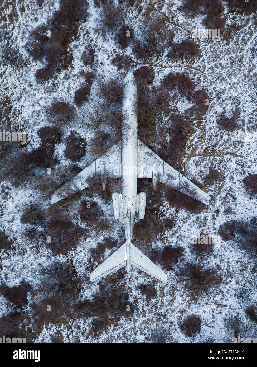 abandoned crashed passenger plane wreck in the forest in winter Stock ...