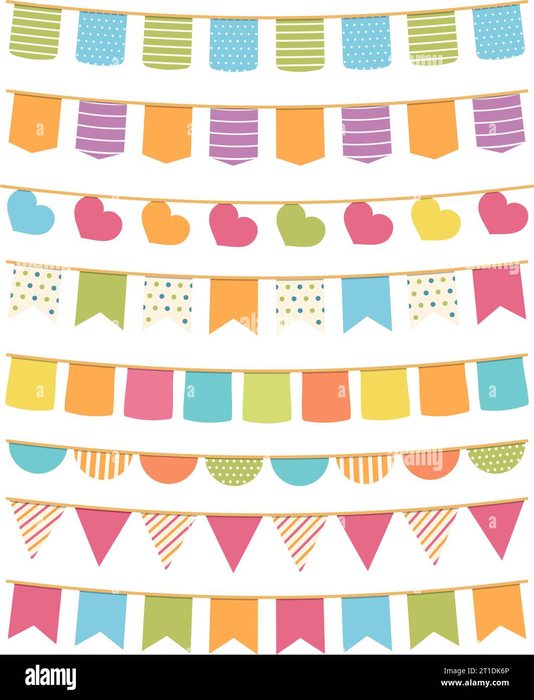 Different colorful bunting for decoration of invitations, greeting ...