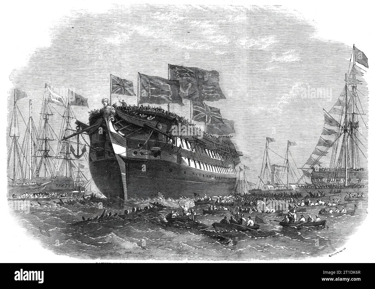 Launch of the screw line-of-battle ship "Anson" at Woolwich, 1860 ...