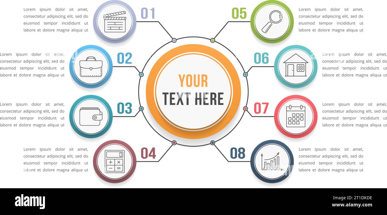 Infographic template with eight steps or options, workflow, process ...