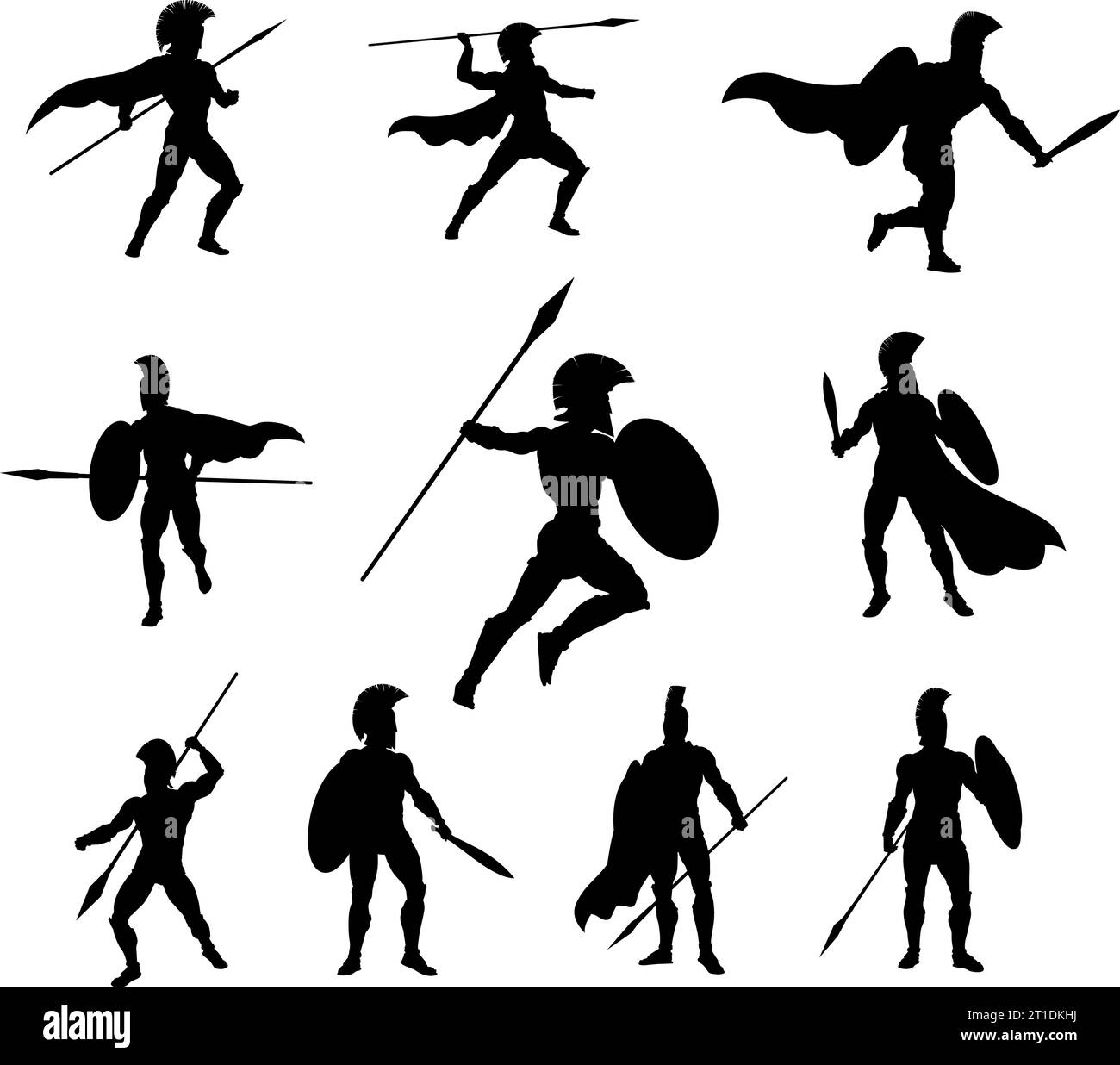 Spartan Silhouette Gladiator Trojan Warrior Set Stock Vector Image ...