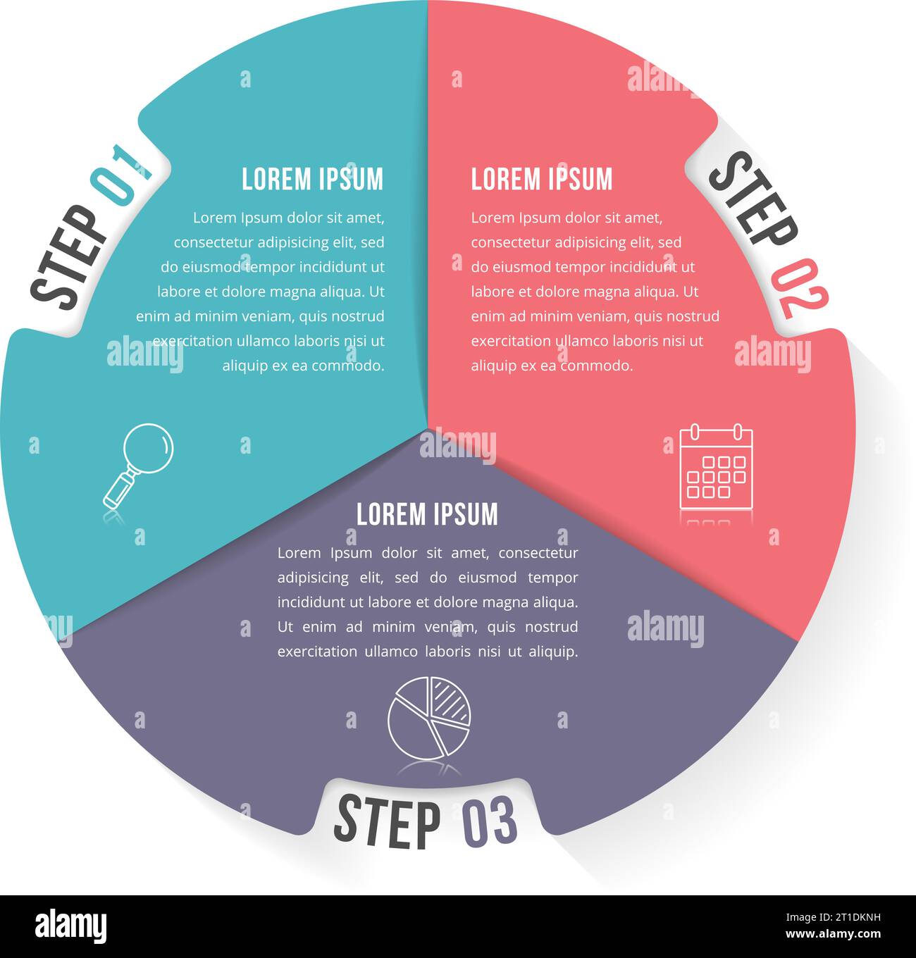 Circle infographic template with three elements, steps or options ...
