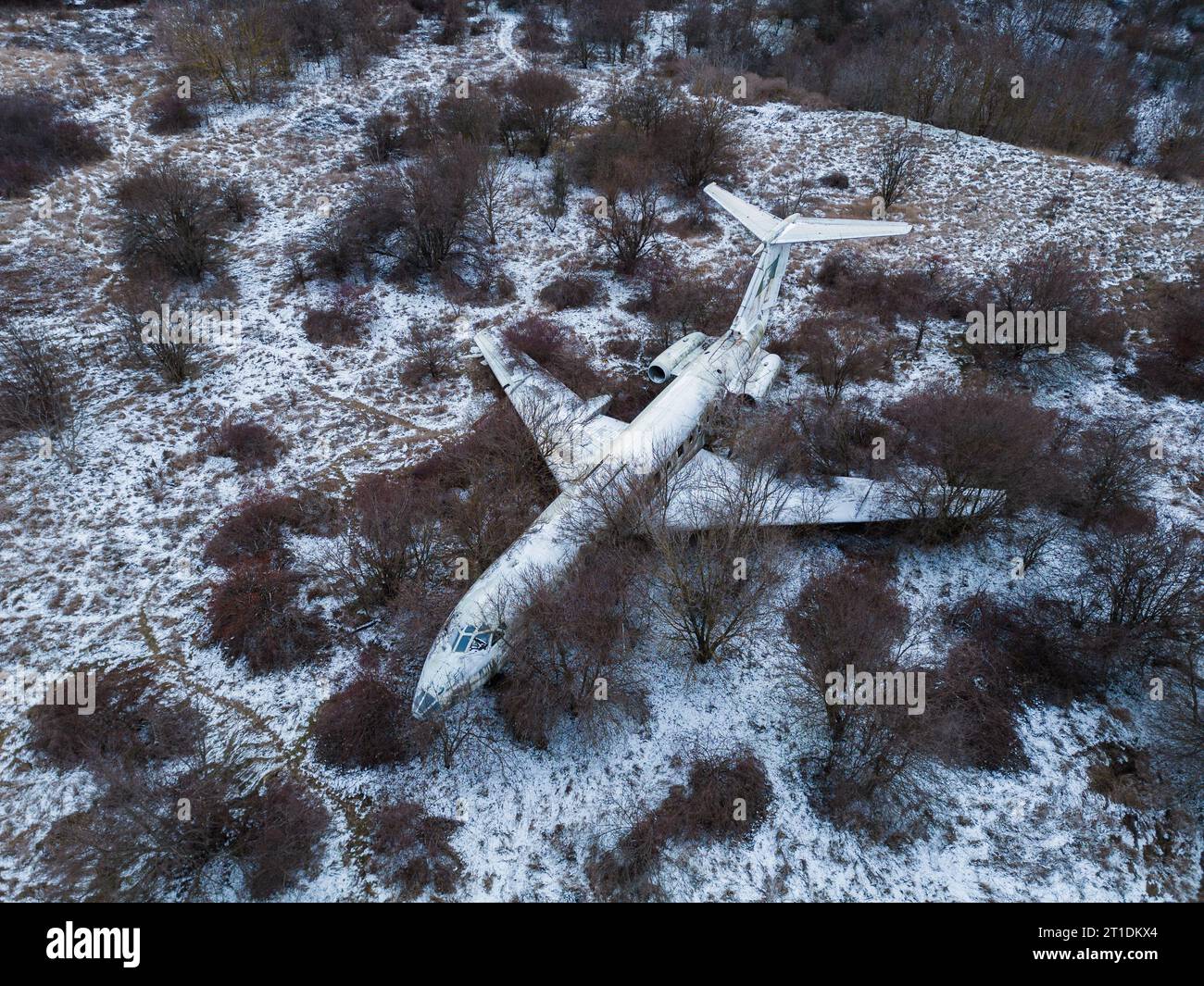 abandoned crashed passenger plane wreck in the forest in winter Stock ...
