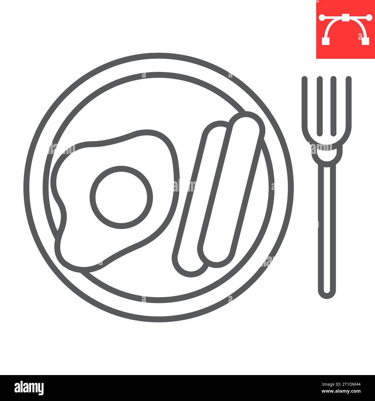 Breakfast line icon, fried egg and sausages, english breakfast vector ...