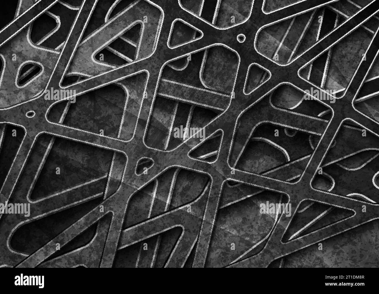 Black white monochrome grunge grid pattern abstract background. Geometric tech vector design ...