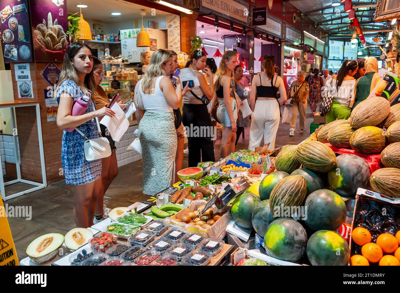 Seville, Spain, Crowd People Girls Shopping, inside Covered Public ...