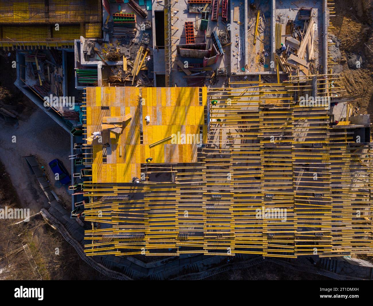 Busy Construction Site and Construction Equipment on the sea coast ...