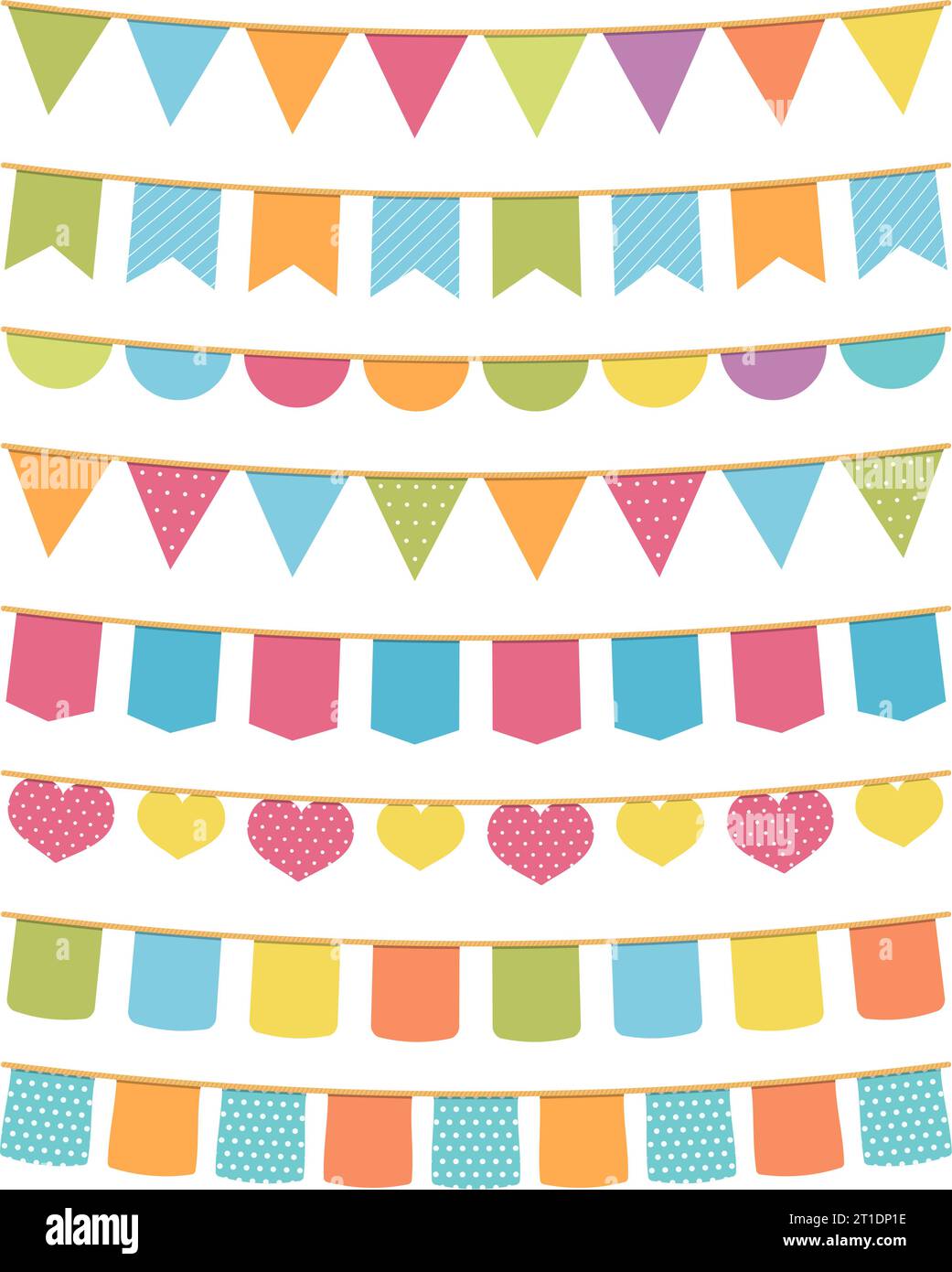 Different colorful bunting for decoration of invitations, greeting ...