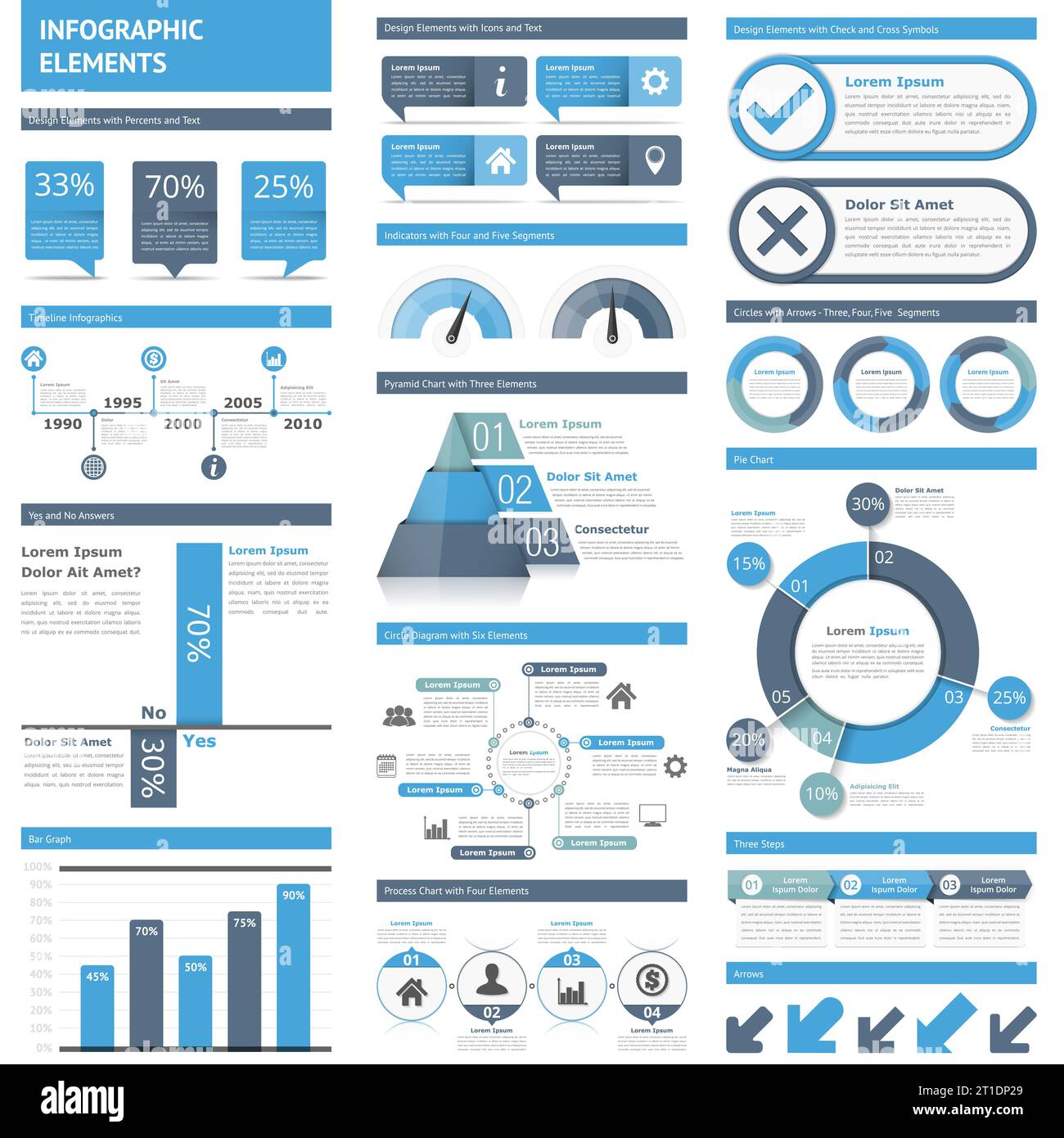 Infographic elements - timeline, bar graphs, pyramid chart, process ...
