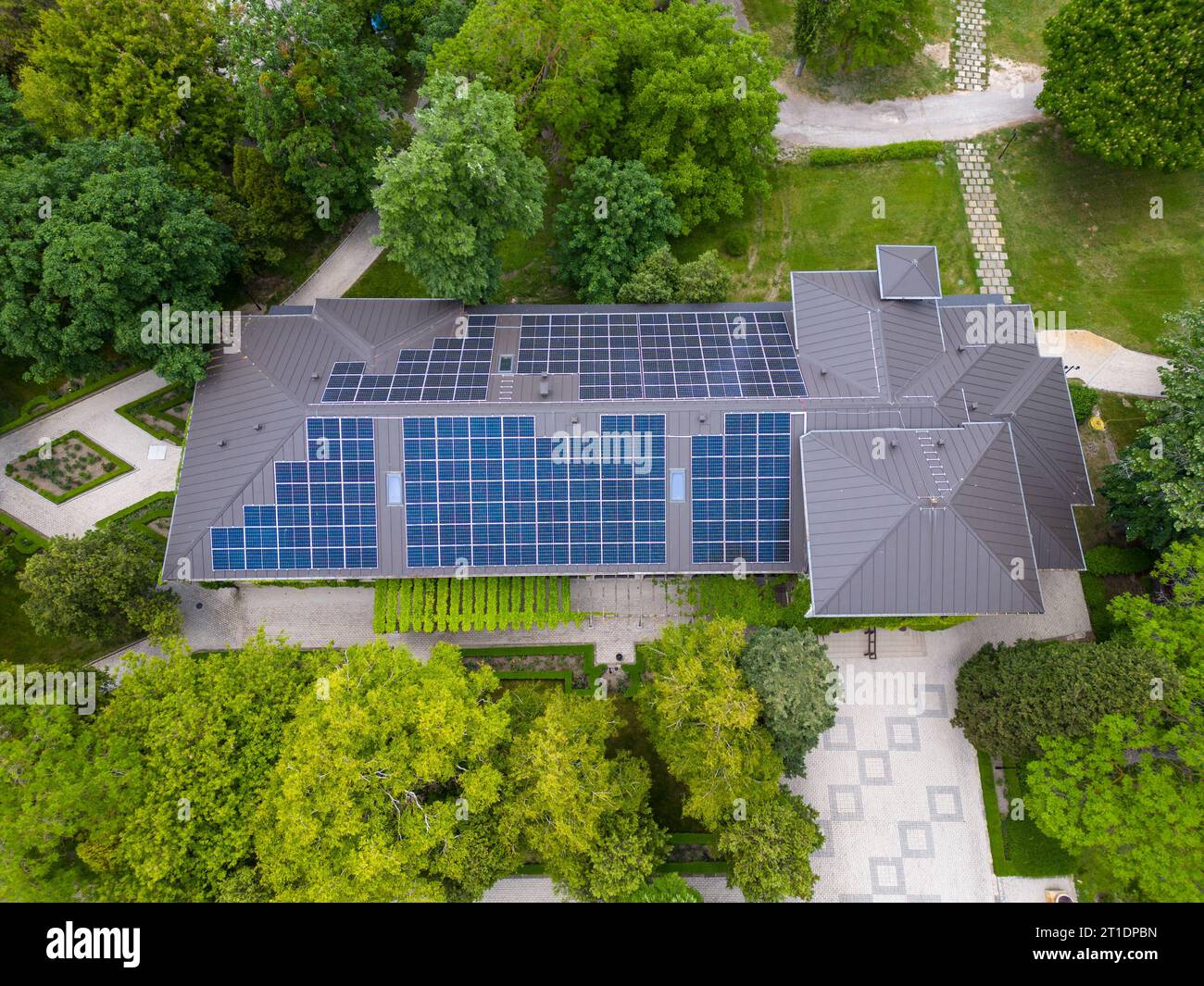 The modern house with a roof designed as a large solar panel, blending ...