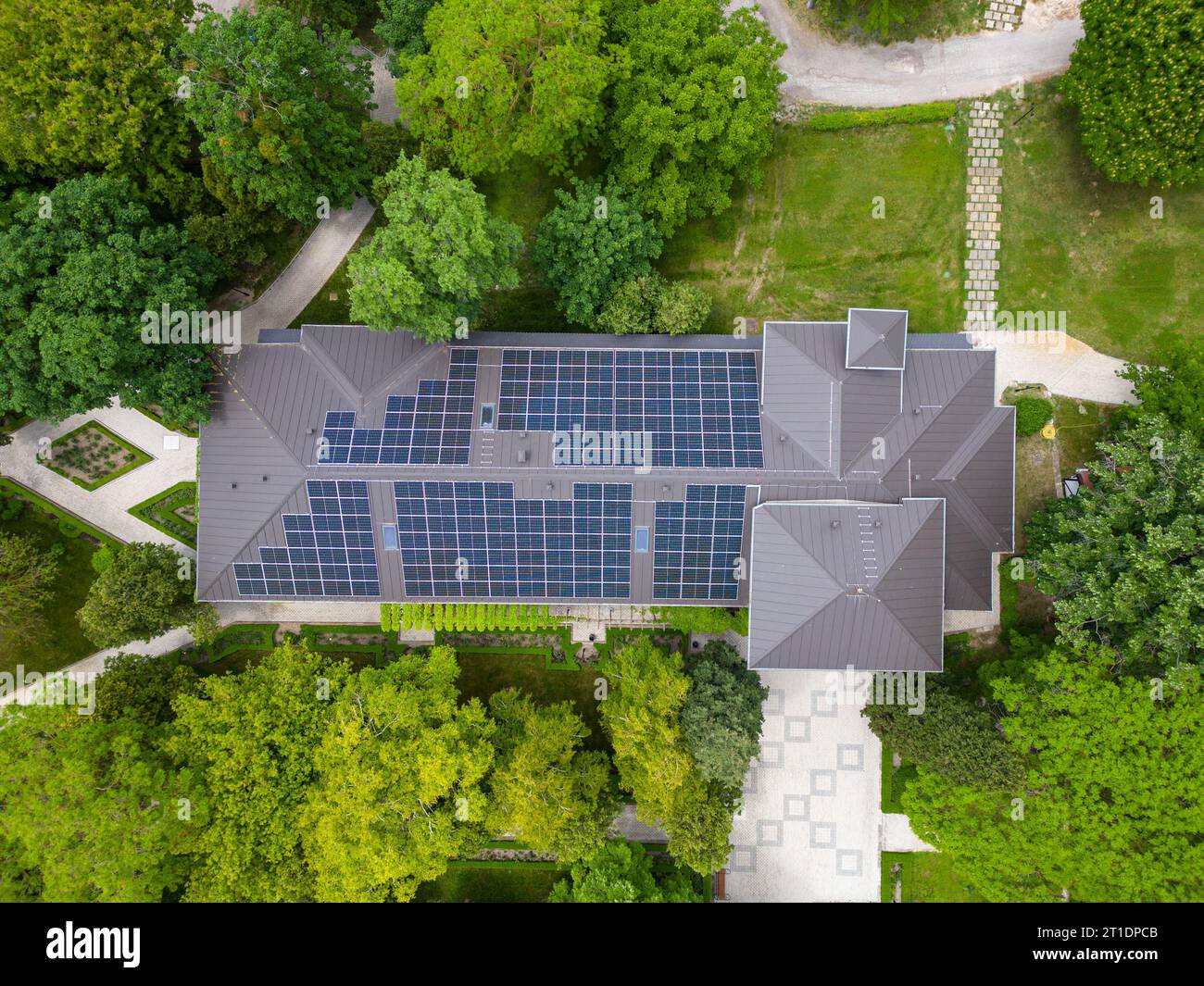 The modern house with a roof designed as a large solar panel, blending ...