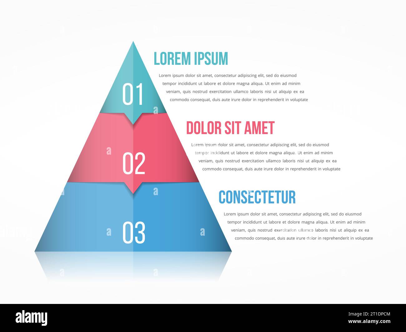 Pyramid chart with three elements with numbers and text, pyramid ...