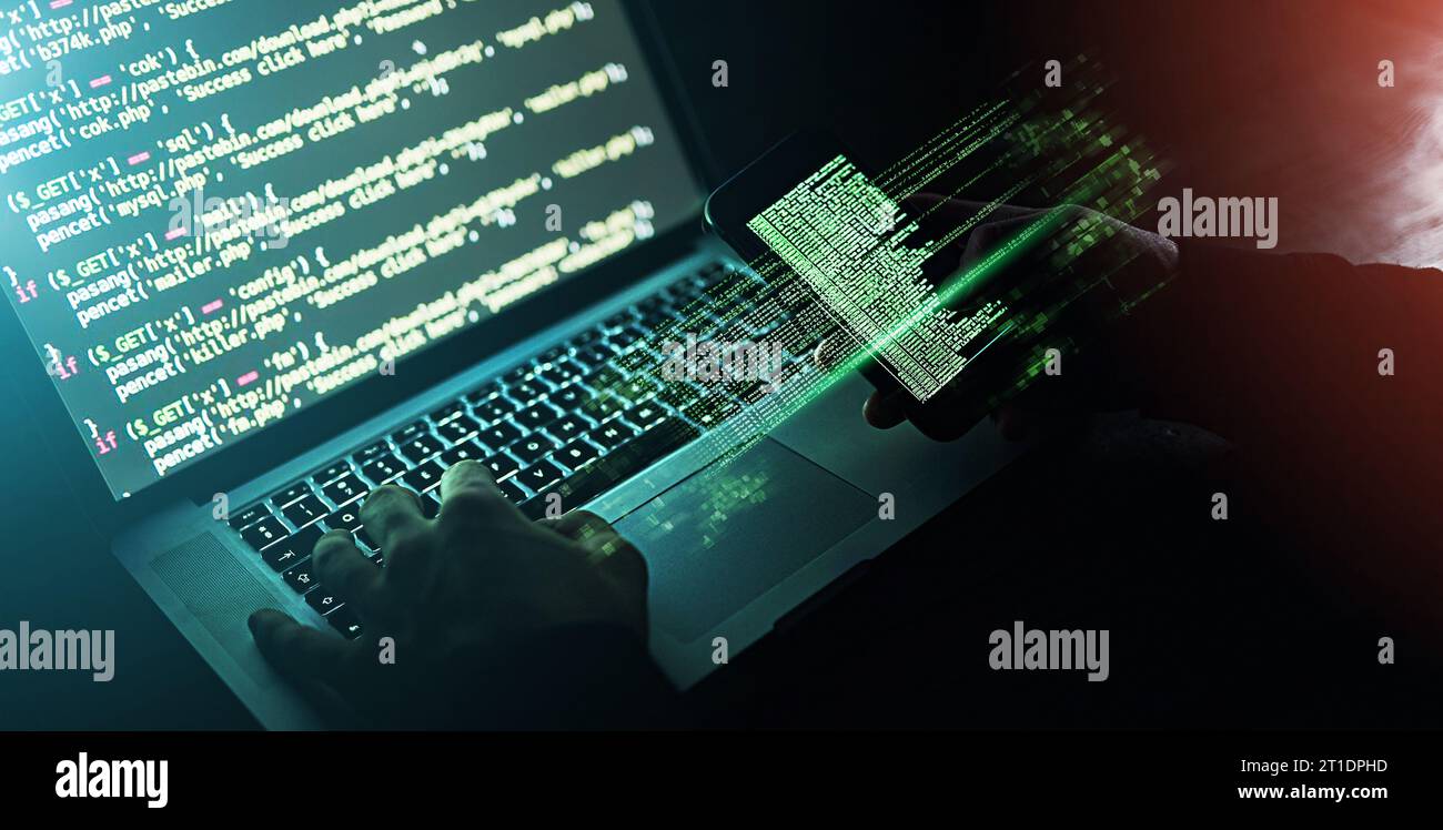 Hacker typing on futuristic computer hi-res stock photography and ...