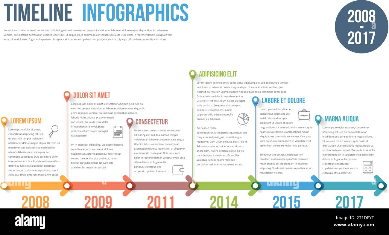 Timeline infographics template with colorful arrows, workflow or ...