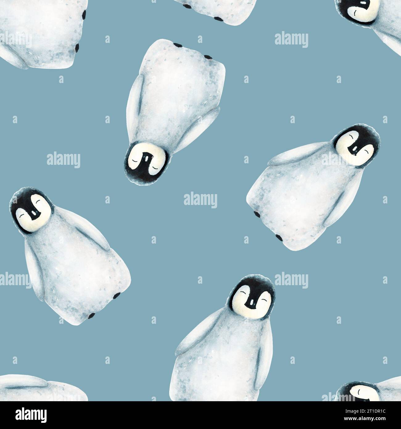 Watercolor seamless pattern with king penguins family isolated. Hand ...