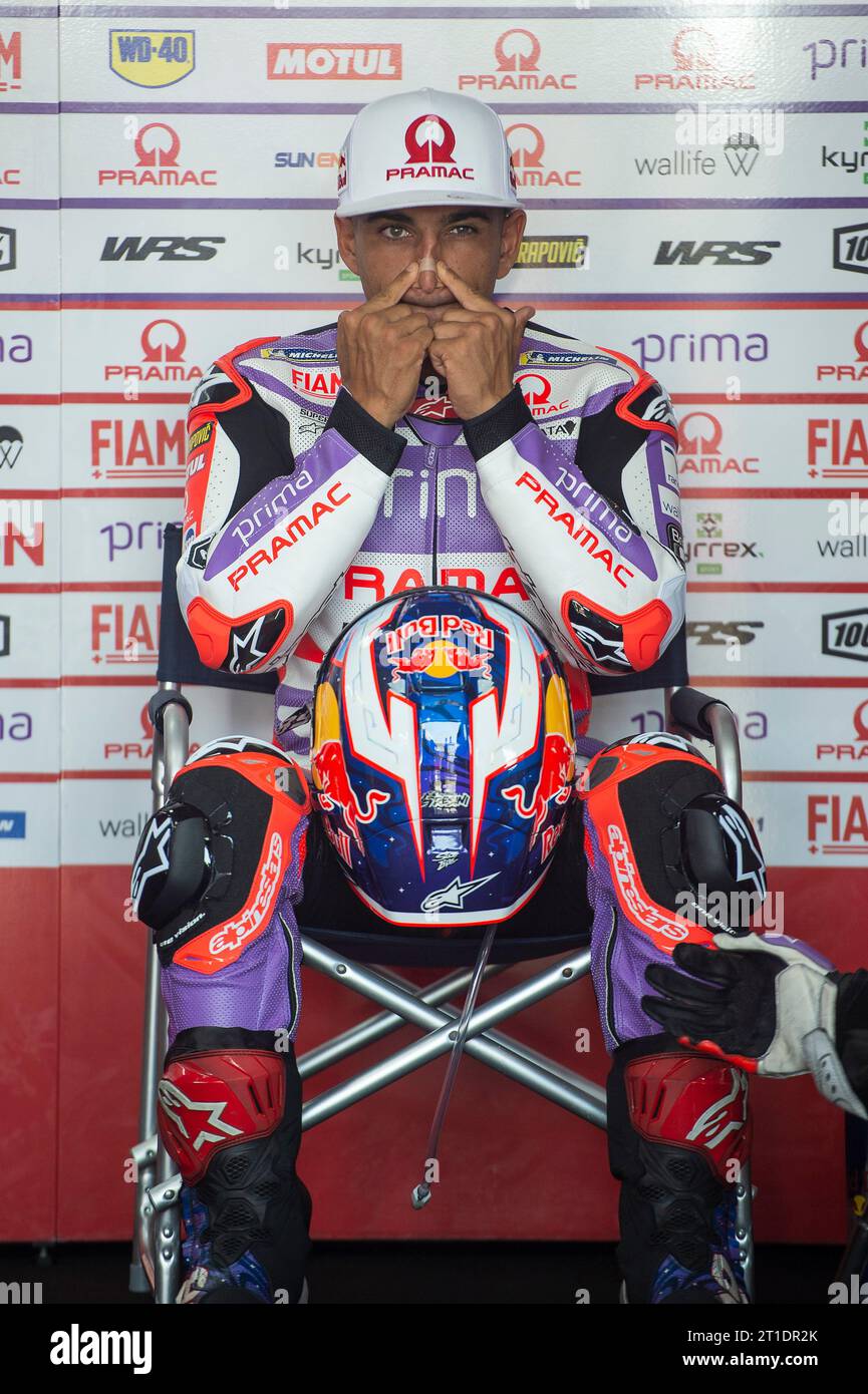 Lombok. 13th Oct, 2023. Jorge Martin of Prima Pramac Racing gets ready ...