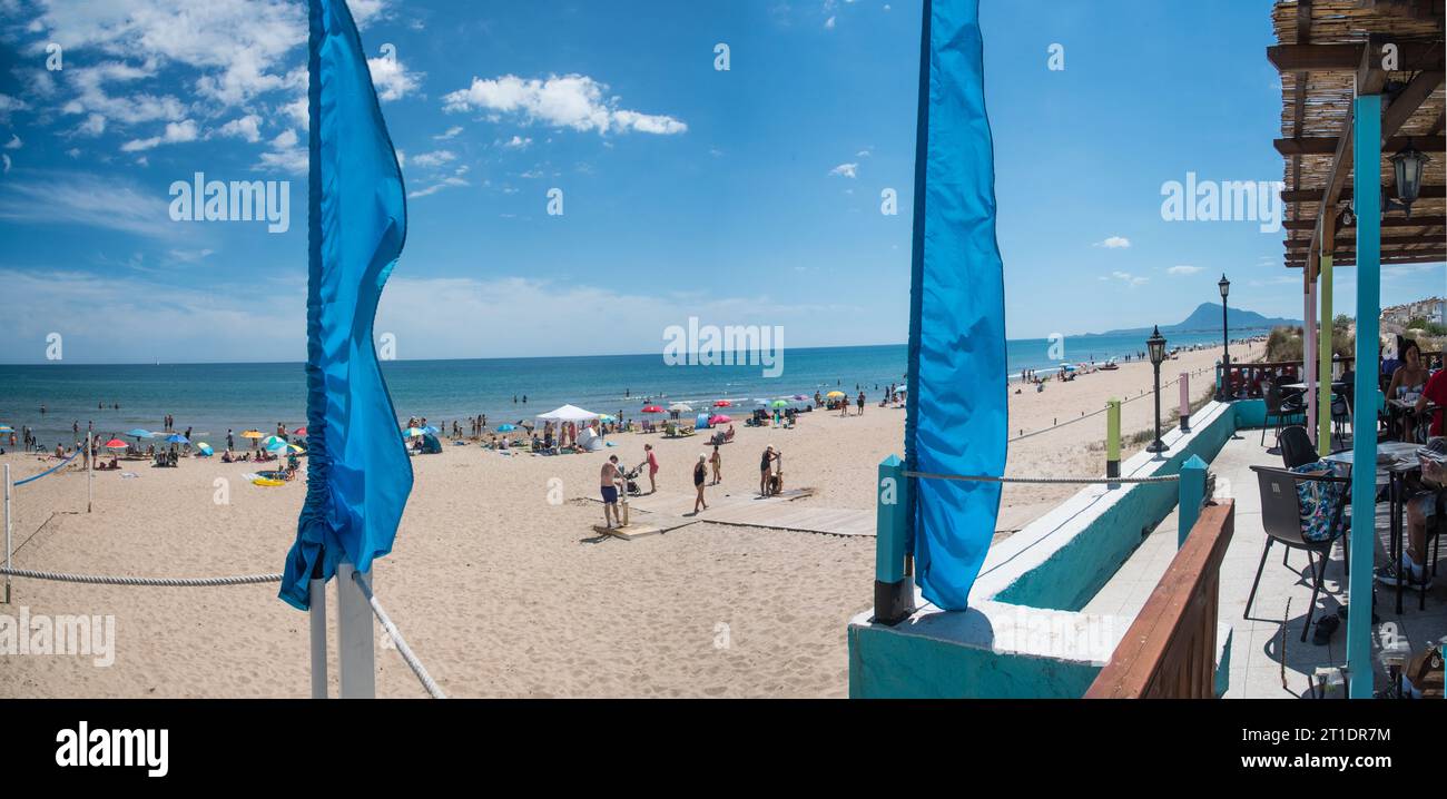 Oliva Nova dune beach, view from the beach chiringuito, on the beach ...
