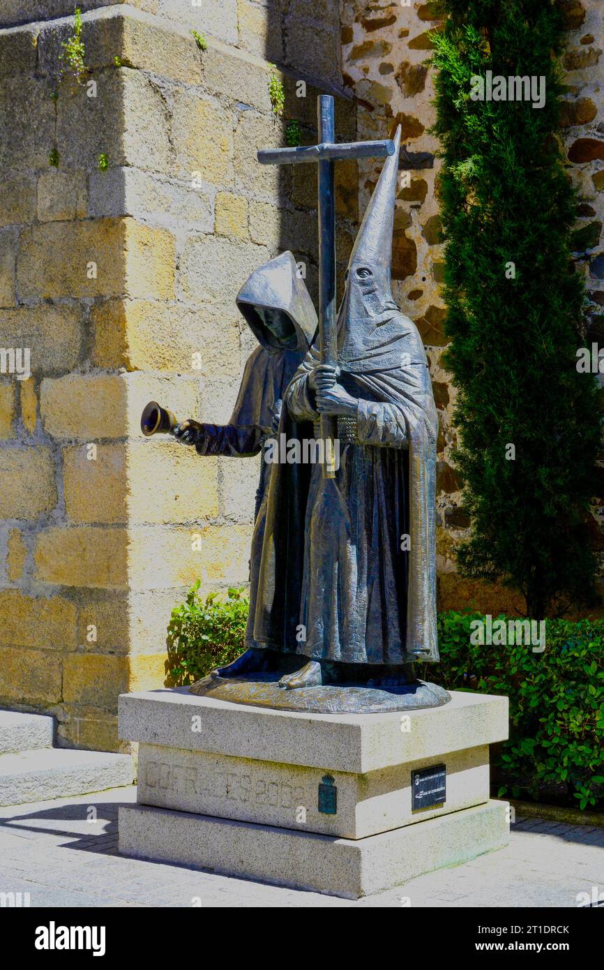 Caceres, Extremadura, penitent statue in the old town, in front of the ...