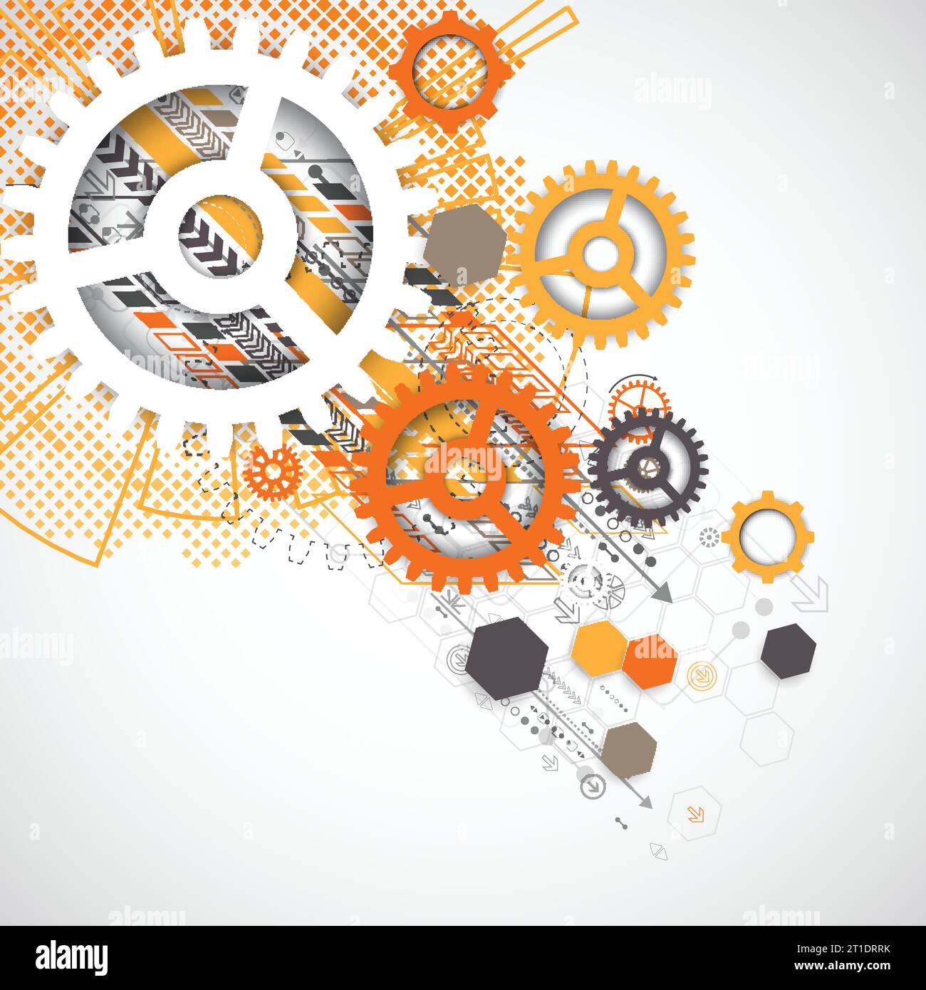 Abstract technology gears background. Futuristic style with orange ...