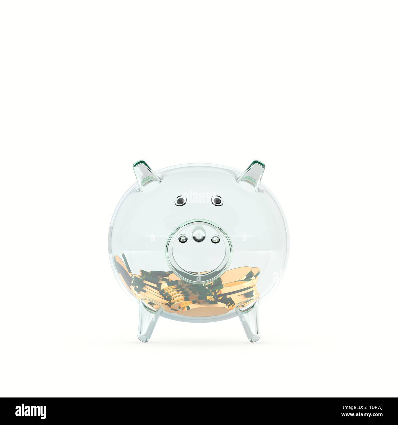 Glass transparent pig piggy bank with gold coins inside, front view, 3D ...