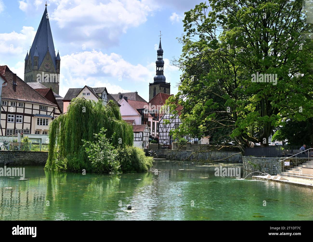 at the city pond, old town of Soest in southern Munsterland, NRW ...
