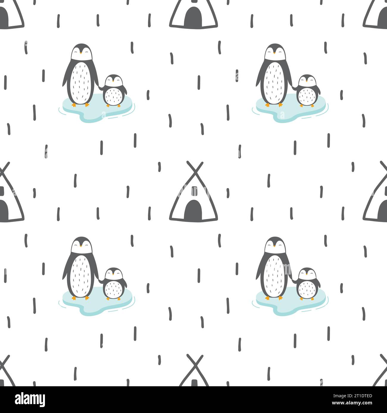Cute seamless penguin patterns. Perfect for fabric, textile, Wallpapers ...