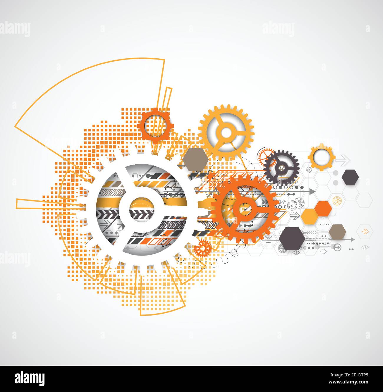 Abstract technology gears background. Futuristic style with orange ...