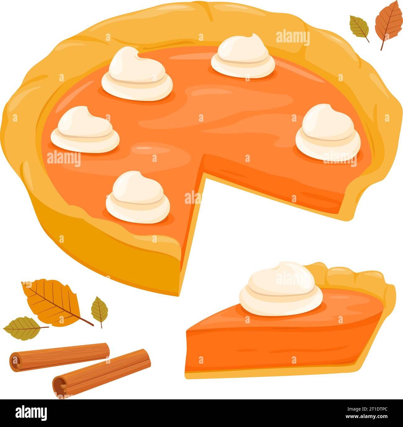 Pumpkin pie with whipped cream and cinnamon sticks. Thanksgiving and ...