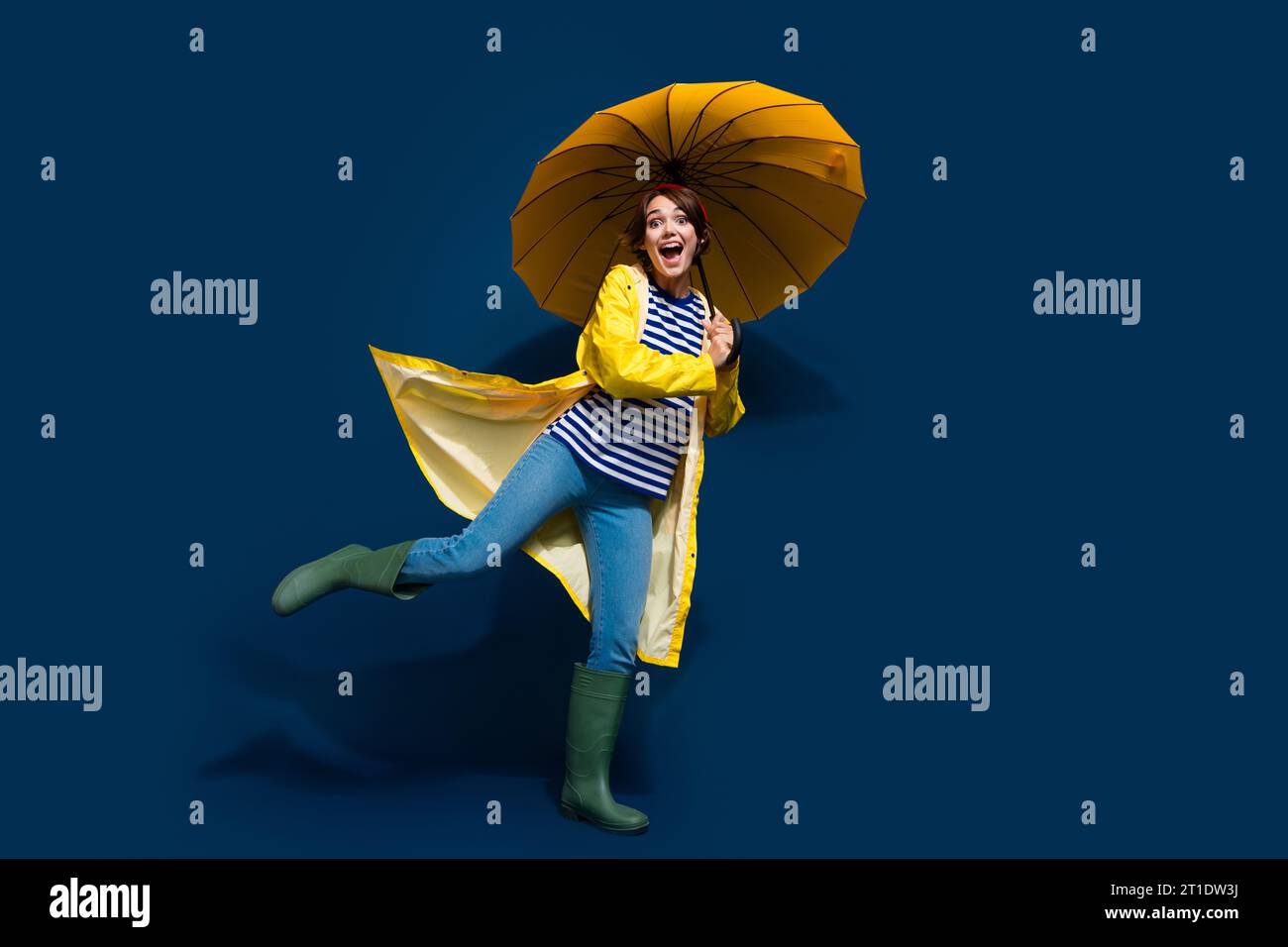 Full length body photo of funky joking girl walking outdoors park with ...