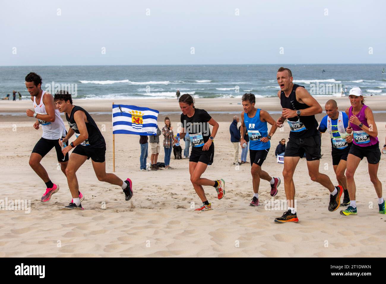 participants of the Coast Marathon Zeeland on the beach in Oostkapelle ...