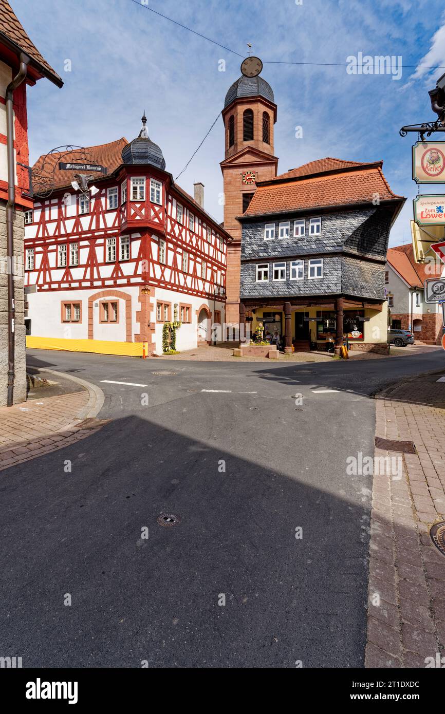 Historic town hall and church in rieneck in sinntal hi-res stock ...