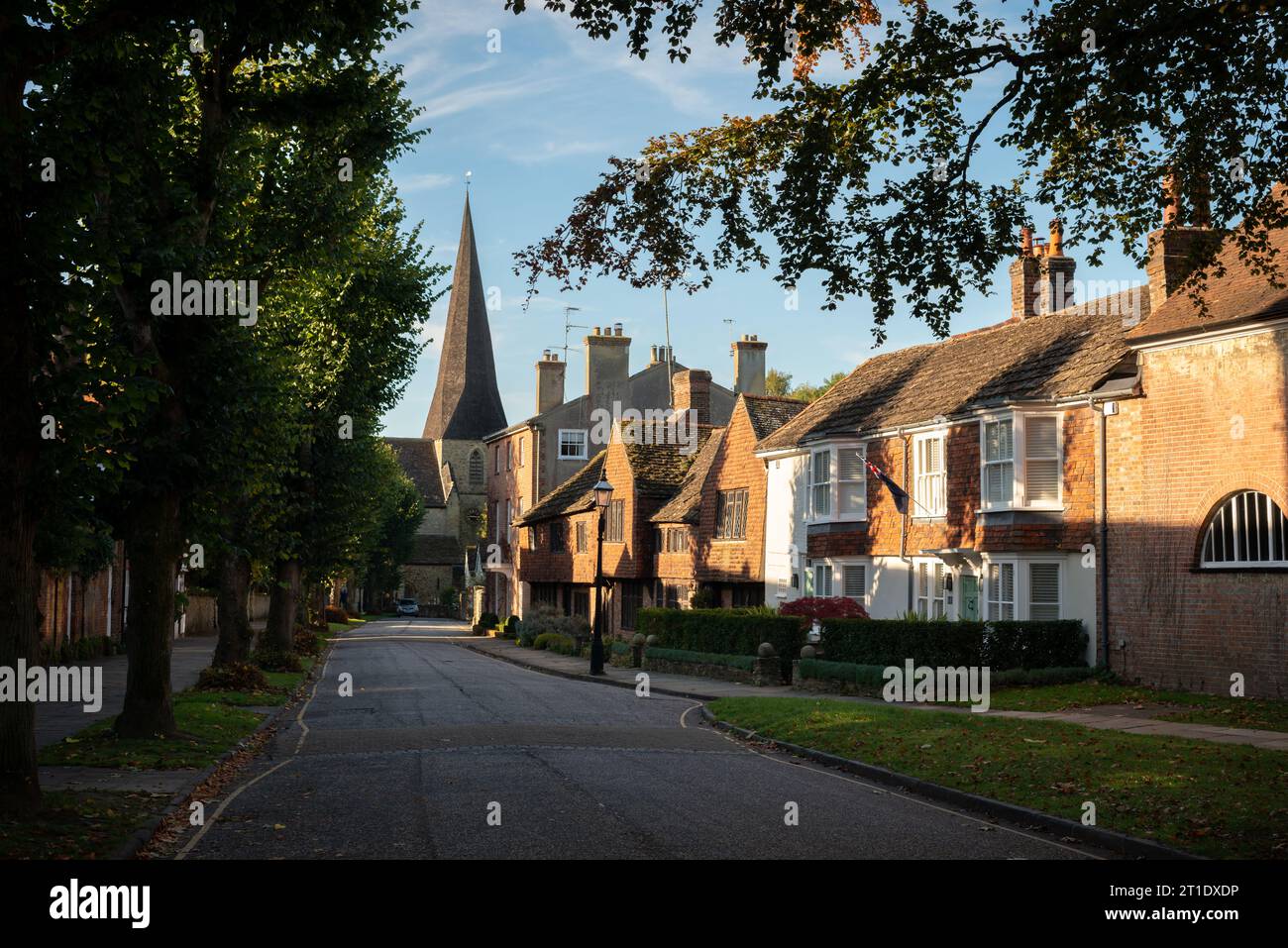 Horsham, West Sussex,England, UK. Houses along a tree lined street in ...
